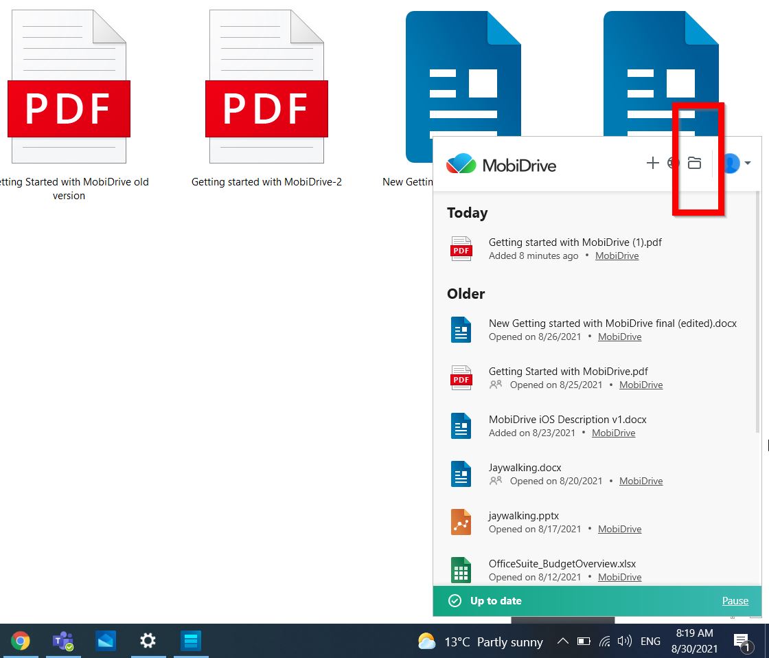 Upload files in MobiDrive Windows – MobiSystems